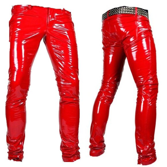 Darkrock | Pants | Gothic Men Red Bone Fit Pvc Vinyl Gloss Fetish ...